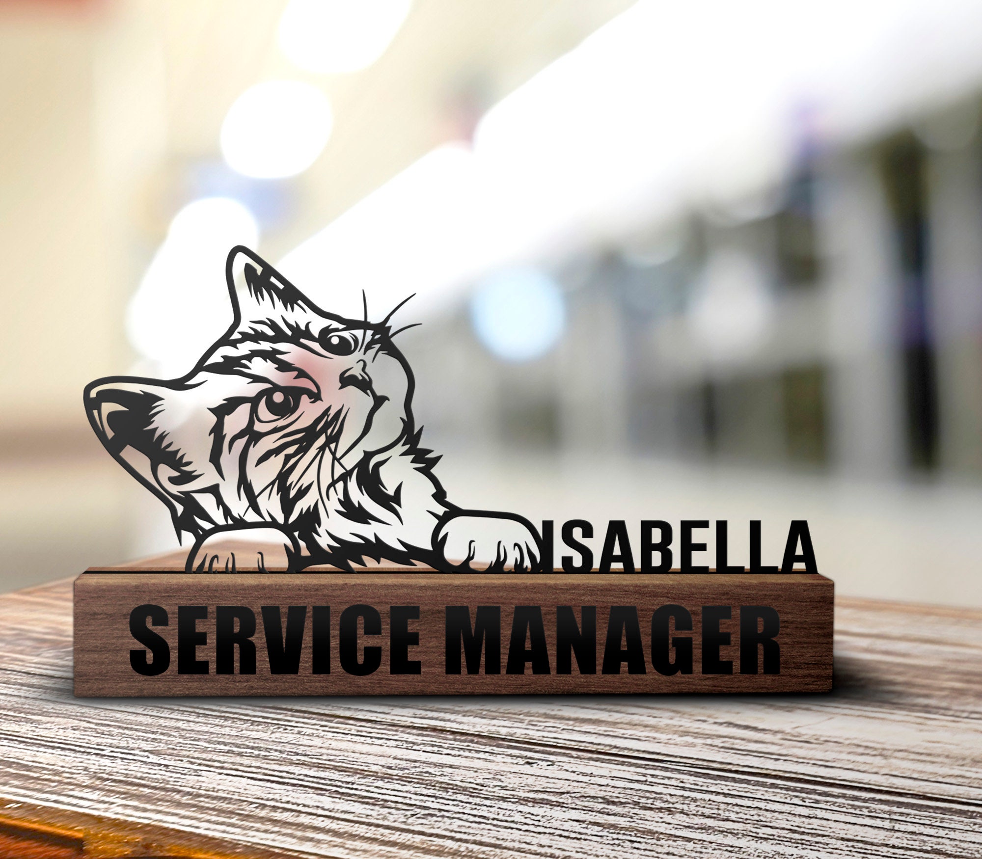 Custom Cute Cat Desk Name Plate Wedge Personalized Funny Kitten ...