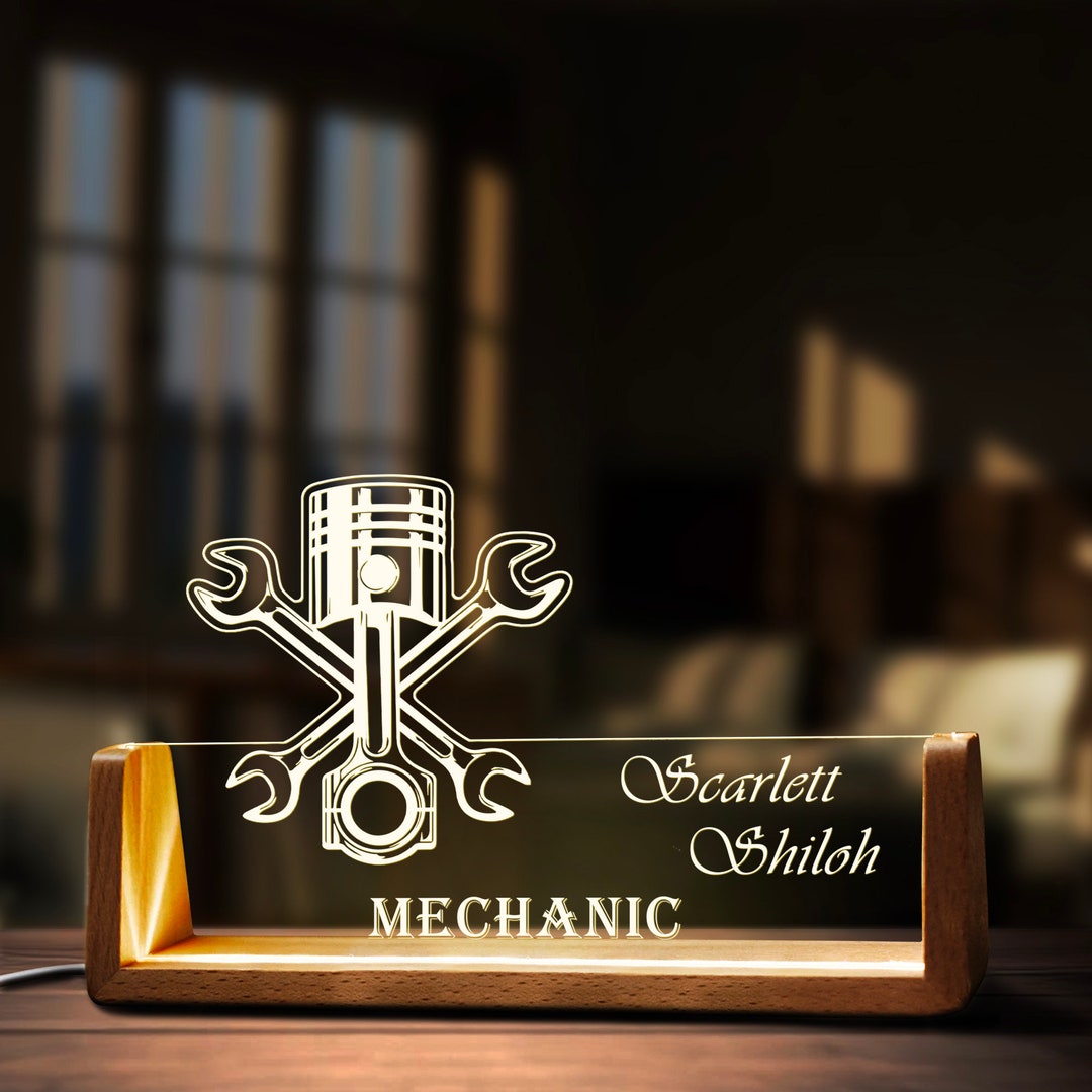 Custom Diesel Mechanic Desk Name Plate Personalized Mechanic Gift LED ...