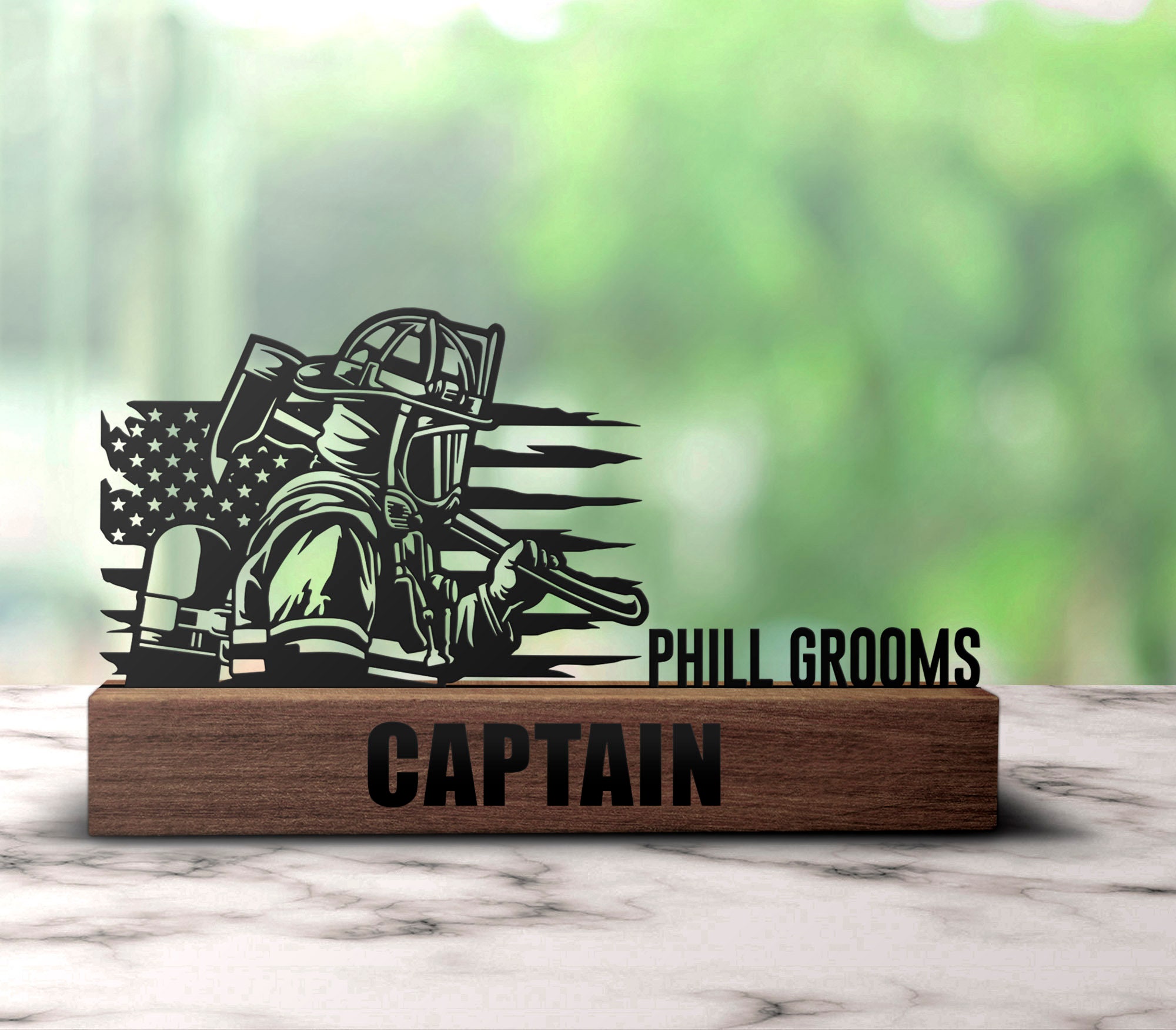 Custom Firefighter Desk Name Plate Wedge Personalized Fireman Nameplate ...