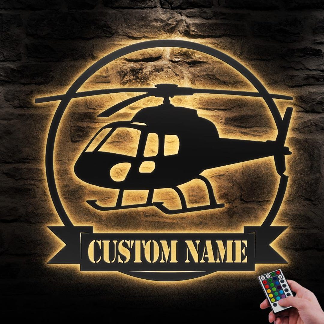 Custom Helicopter Airplane Metal Wall Art LED Light Personalized Pilot ...
