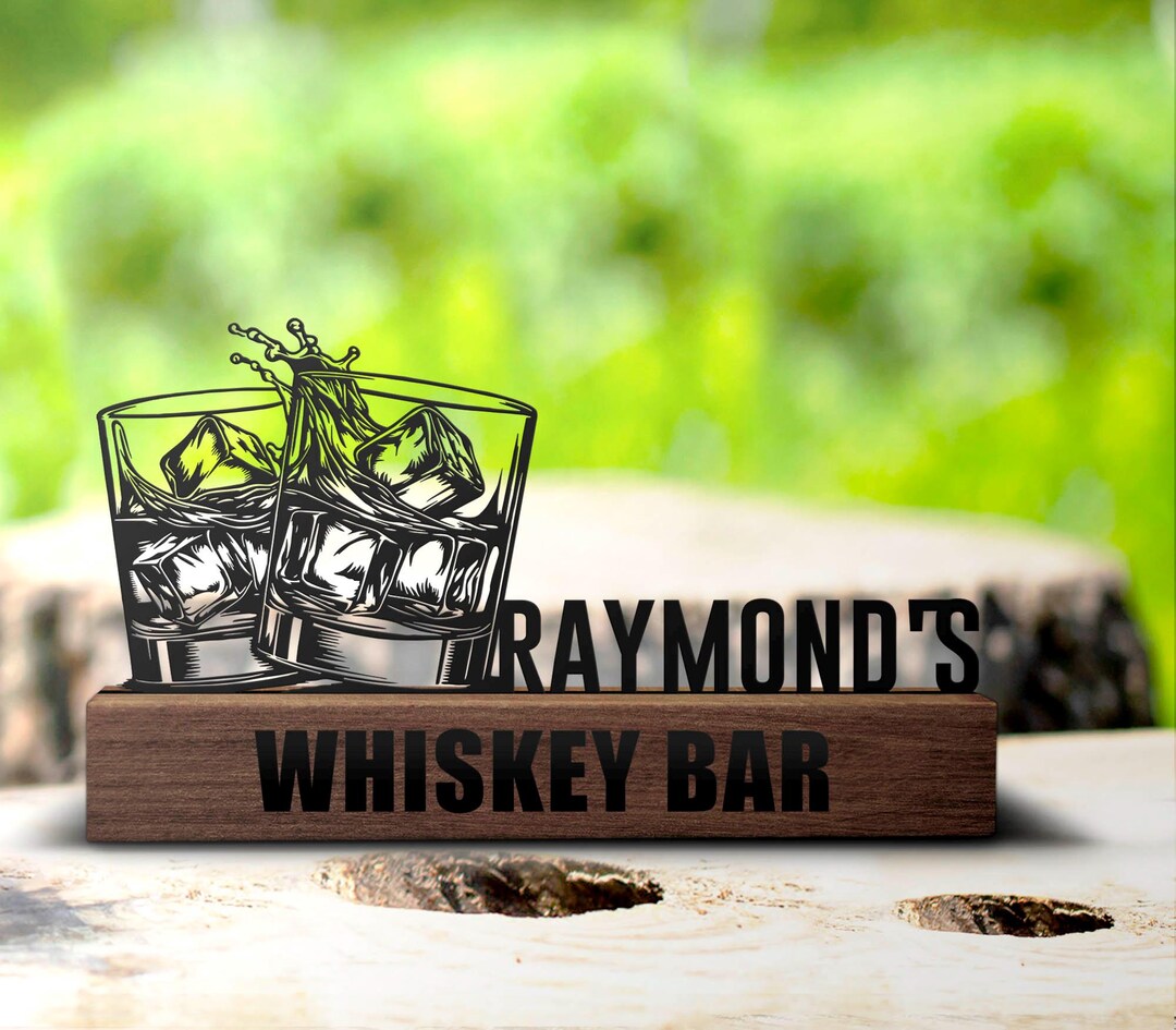 Custom Whiskey Glass Desk Name Plate Wedge Personalized Whiskey Bar ...
