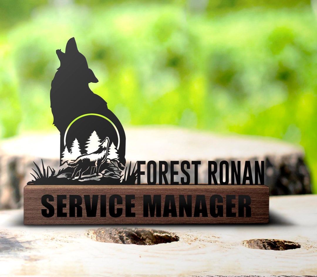 Custom Howling Wolf Desk Name Plate Wedge, Personalized Nameplate Wild ...