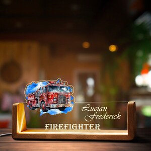 Custom Firefighter Desk Name Plate Personalized Fireman LED Light ...