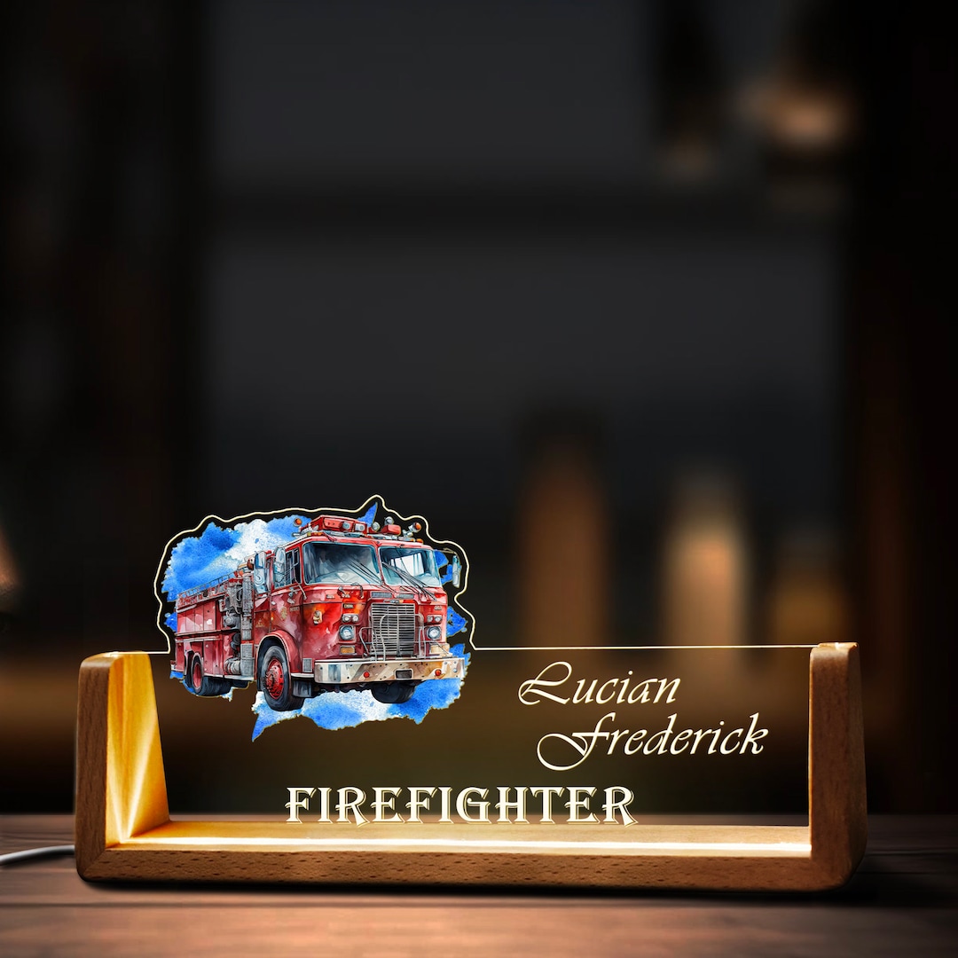 Custom Firefighter Desk Name Plate Personalized Fireman LED Light ...