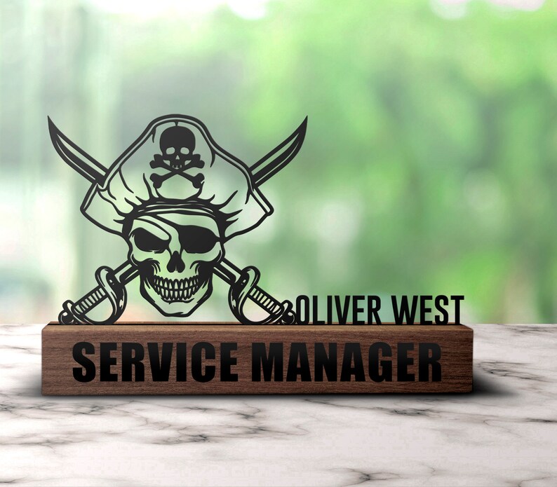 Custom Pirate Skull Desk Name Plate Wedge Personalized Pirate Ship ...
