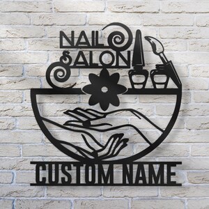 Custom Nail Tech Metal Wall Art LED Light Personalized Nail Salon Name ...