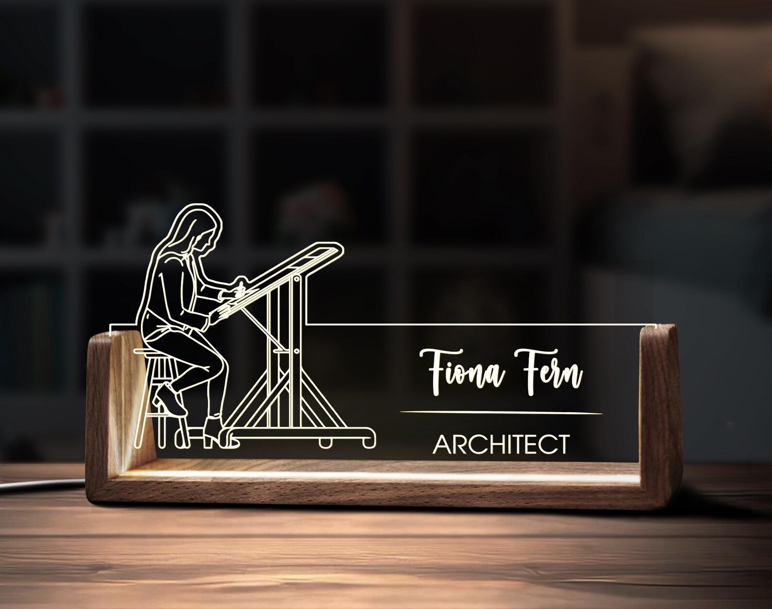 Custom Female Architect Desk Name Plate, Personalized Acrylic Name Sign ...