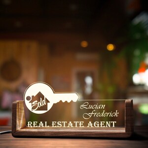 Custom Real Estate Agent Desk Name Plate Personalized LED Light Wooden ...