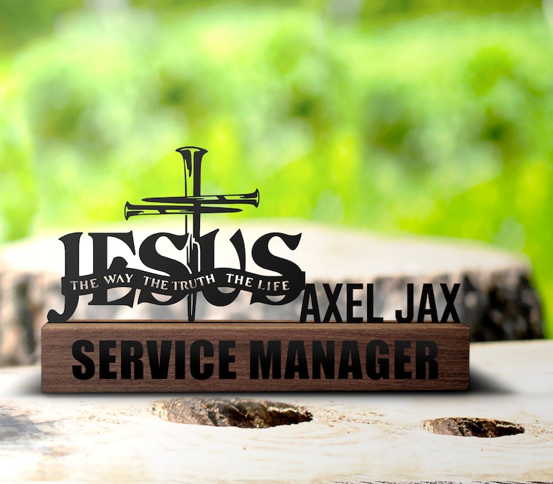 Custom Jesus Cross Desk Name Plate Wedge, Personalized Christian ...