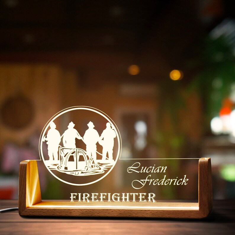 Custom Firefighter Desk Name Plate Personalized Fireman LED Light ...