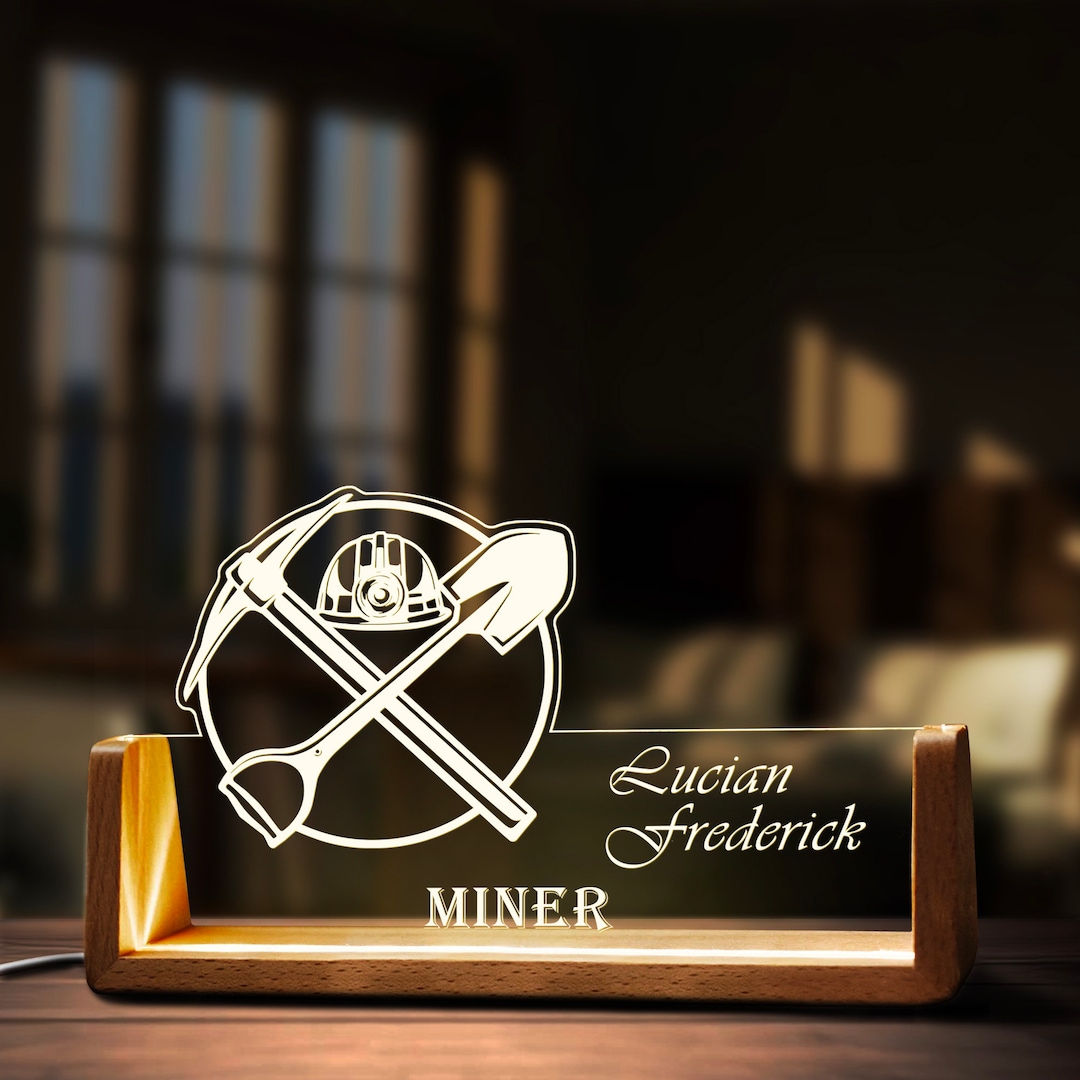 Custom Coal Mining Desk Name Plate Personalized Miner LED Light Wooden ...