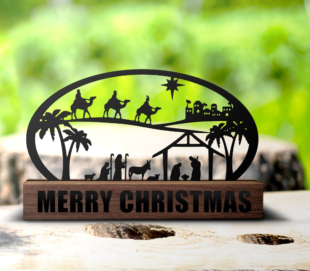 Custom Nativity Scene Christmas Desk Name Plate Wedge Personalized ...