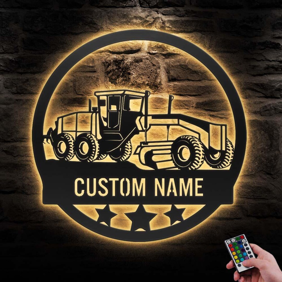 Custom Road Grader Metal Wall Art LED Light Personalized Heavy ...