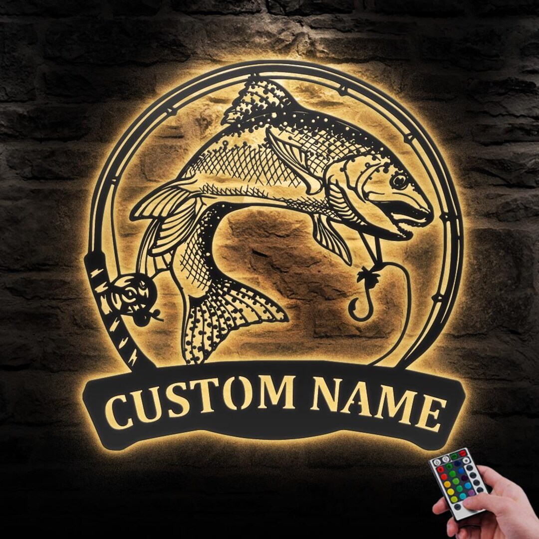 Custom Rainbow Trout Fishing Metal Wall Art LED Light Personalized ...
