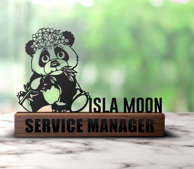 Custom Floral Panda Bear Desk Name Plate Wedge, Personalized Animal ...