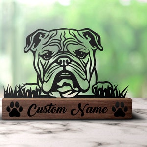 Custom Bulldog Desk Name Plate Wedge Personalized Peeking Dog Nameplate ...