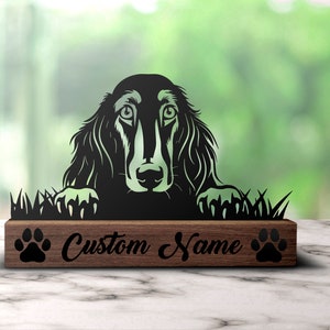 Custom Afghan Hound Desk Name Plate Wedge Personalized Peeking Dog ...