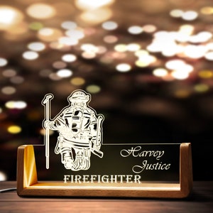 Custom Firefighter Desk Name Plate Personalized Fireman LED Light ...