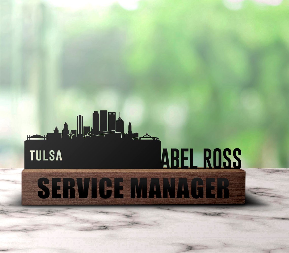 Custom Tulsa Skyline Desk Name Plate Wedge Personalized US City Skyline ...