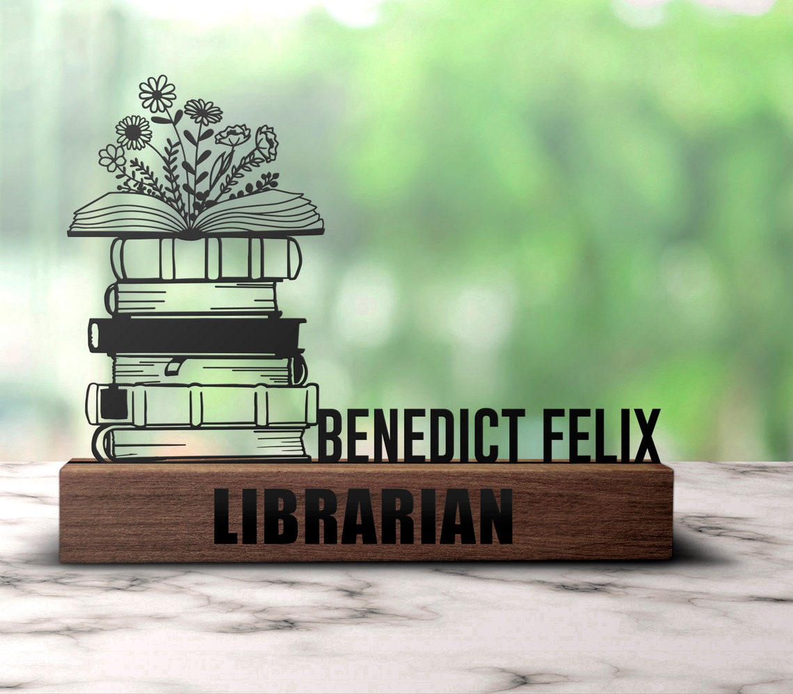 Custom Librarian Desk Name Plate Wedge Personalized Library Nameplate ...