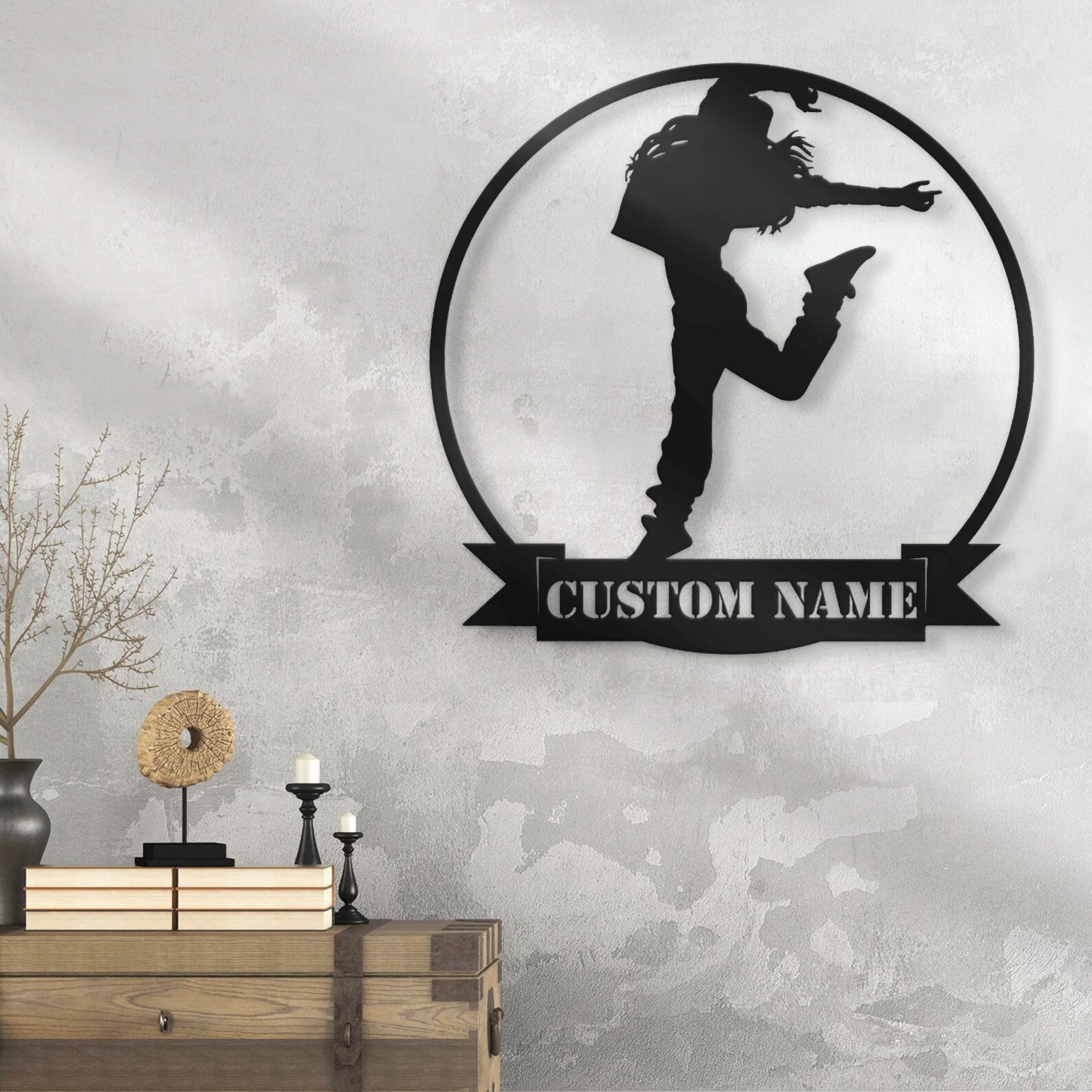 Custom Girl Hip Hop Dancer Metal Wall Art LED Light Personalized Female ...