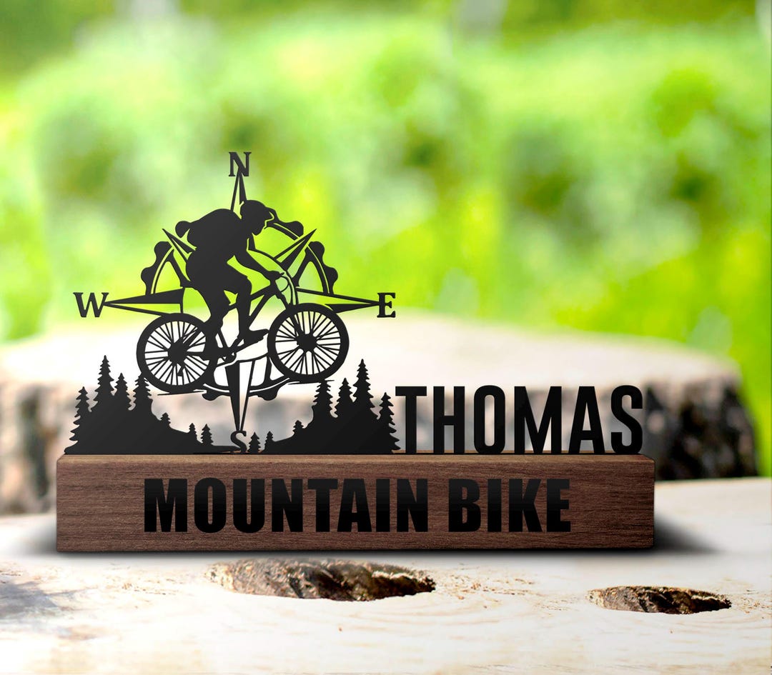 Custom Cyclist Mountain Bike Compass Desk Name Plate Wedge Personalized ...