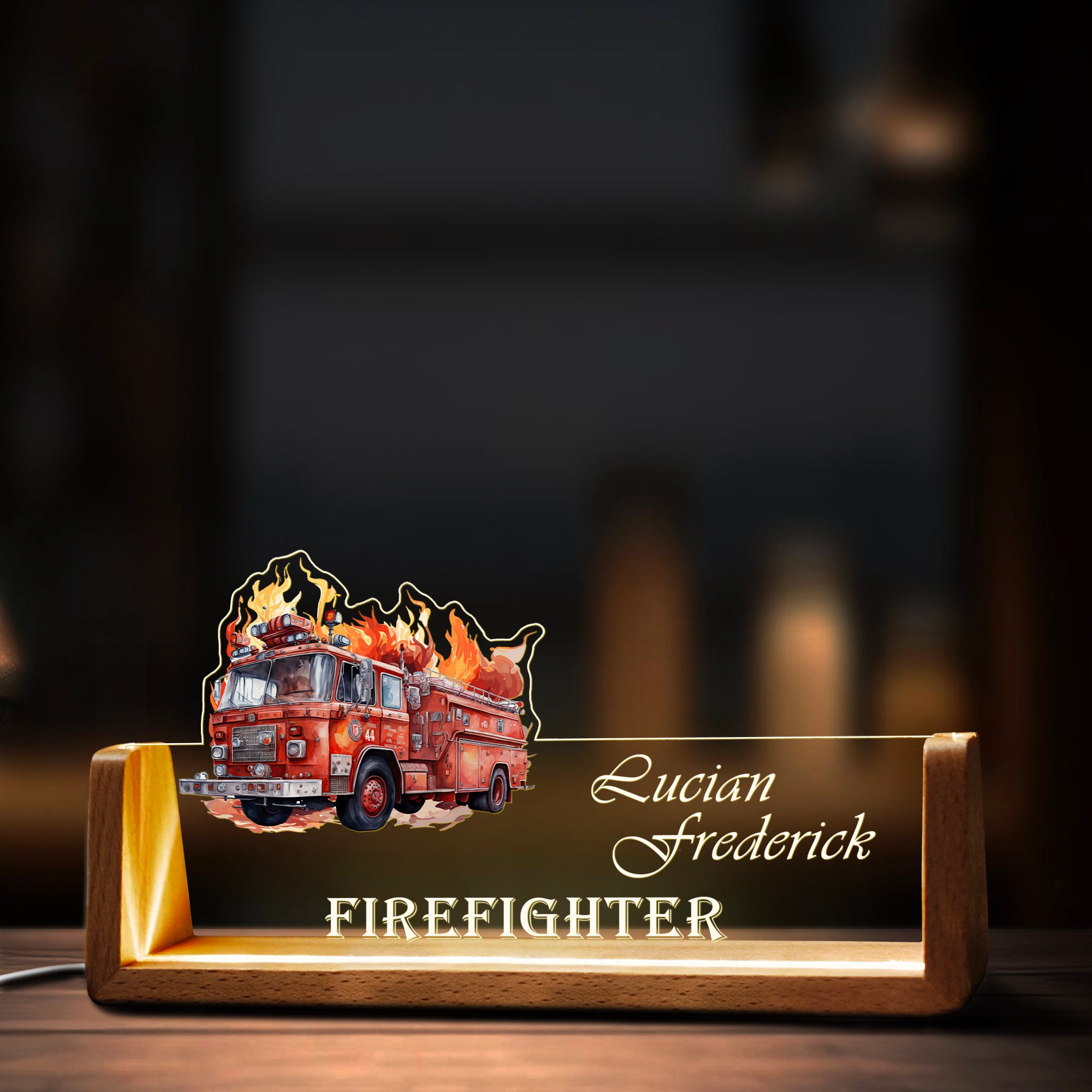 Custom Firefighter Desk Name Plate Personalized Fireman LED Light ...