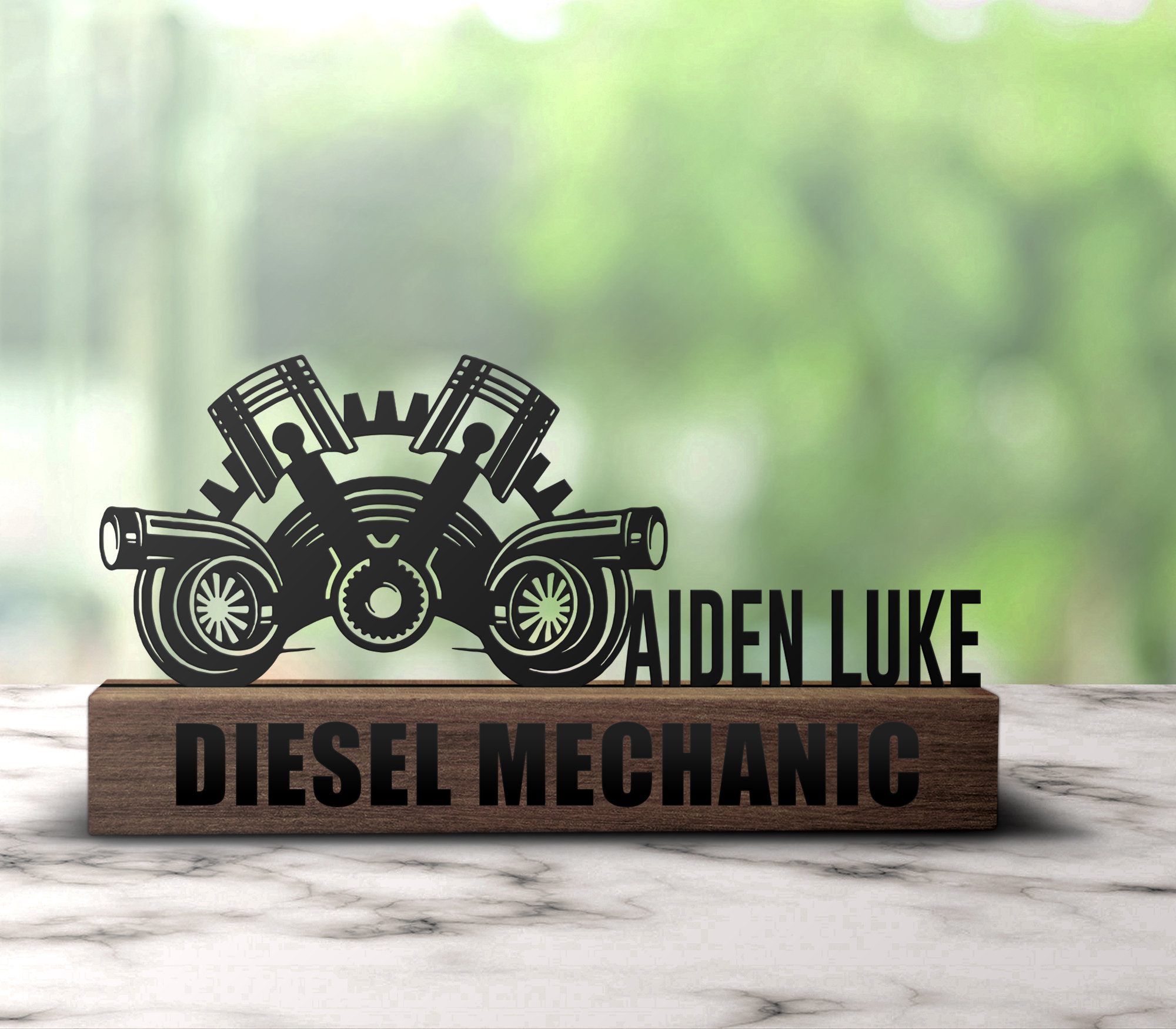 Custom Diesel Mechanic Desk Name Plate Wedge Personalized Mechanic Gift ...