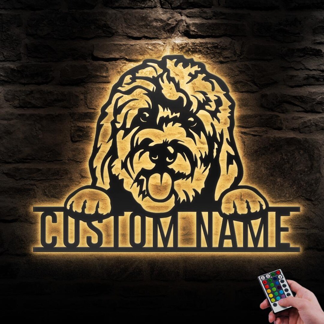 Custom Golden Doodle Metal Wall Art LED Light Personalized Labradoodle ...