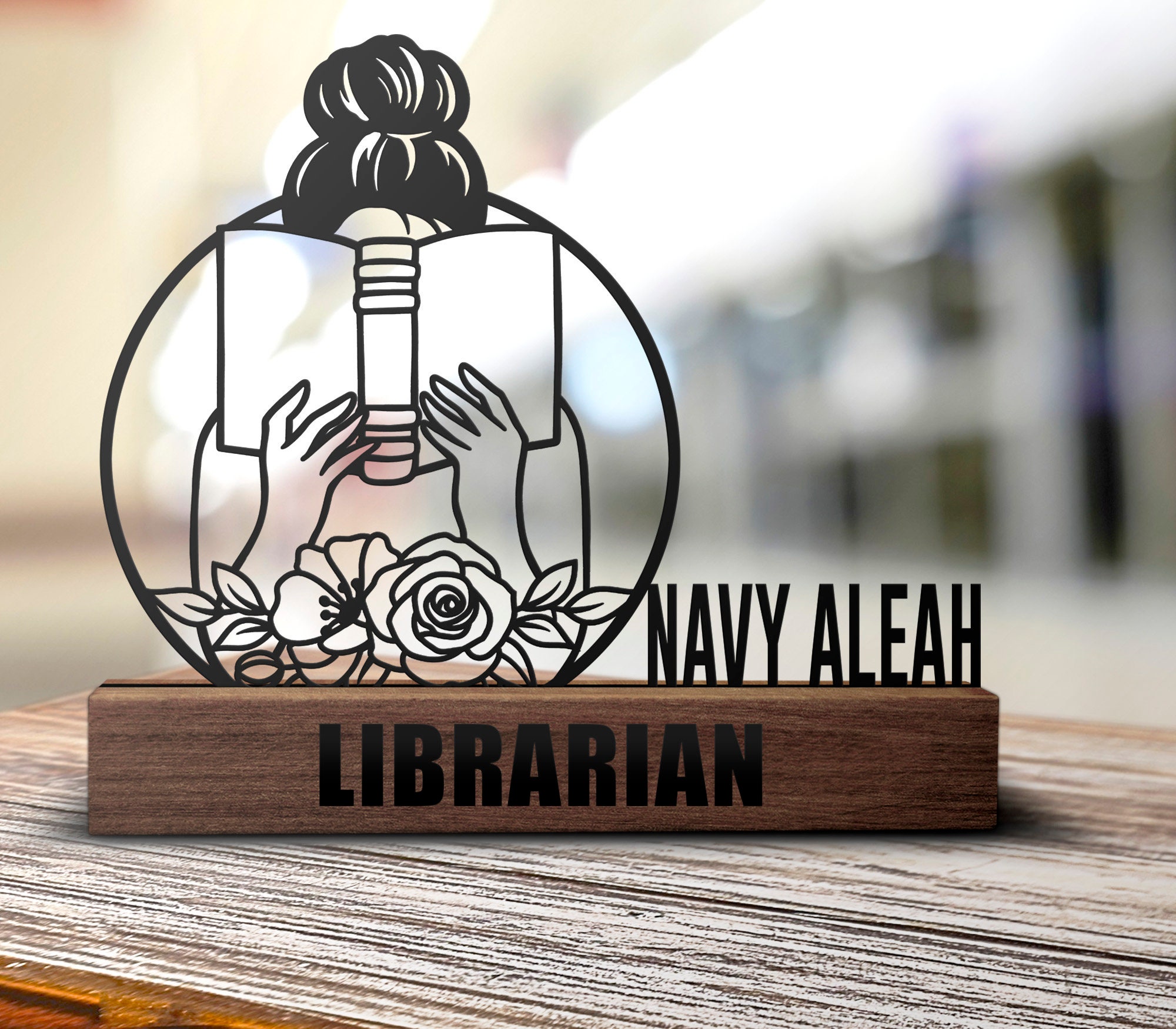 Custom Librarian Desk Name Plate Wedge Personalized Library Nameplate ...