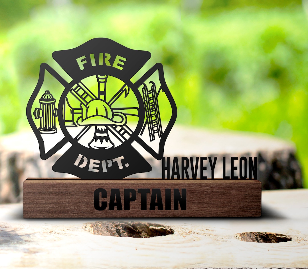 Custom Firefighter Desk Name Plate Wedge Personalized Fireman Nameplate ...
