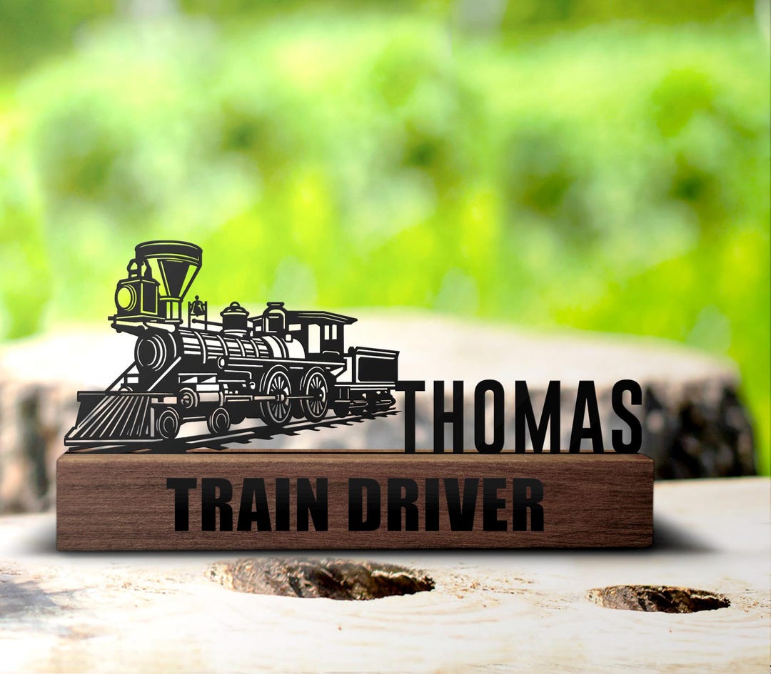 Custom Steam Engine Train Locomotive Desk Name Plate Wedge Personalized ...