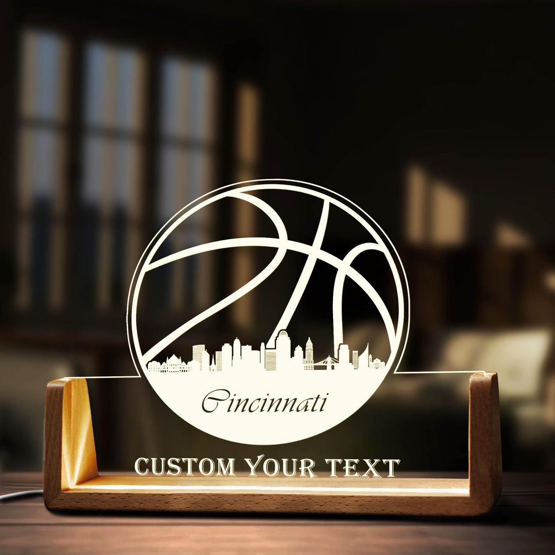 Custom Cincinnati Skyline Desk Name Plate Personalized Basketball LED ...