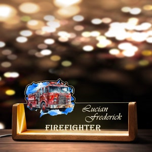 Custom Firefighter Desk Name Plate Personalized Fireman LED Light ...