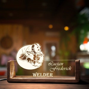 Custom Welder Desk Name Plate Personalized Welding LED Light Wooden ...