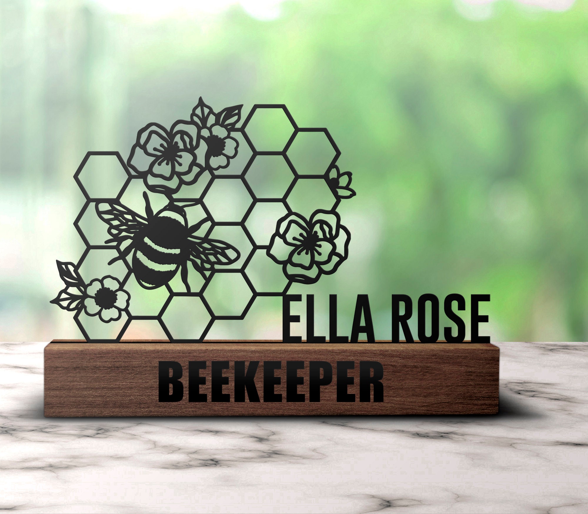 Custom Beekeeper Desk Name Plate Wedge Personalized Honey Bee Nameplate ...