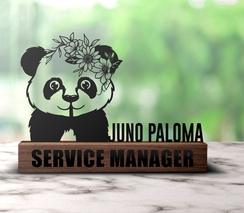 Custom Floral Panda Bear Desk Name Plate Wedge, Personalized Animal ...