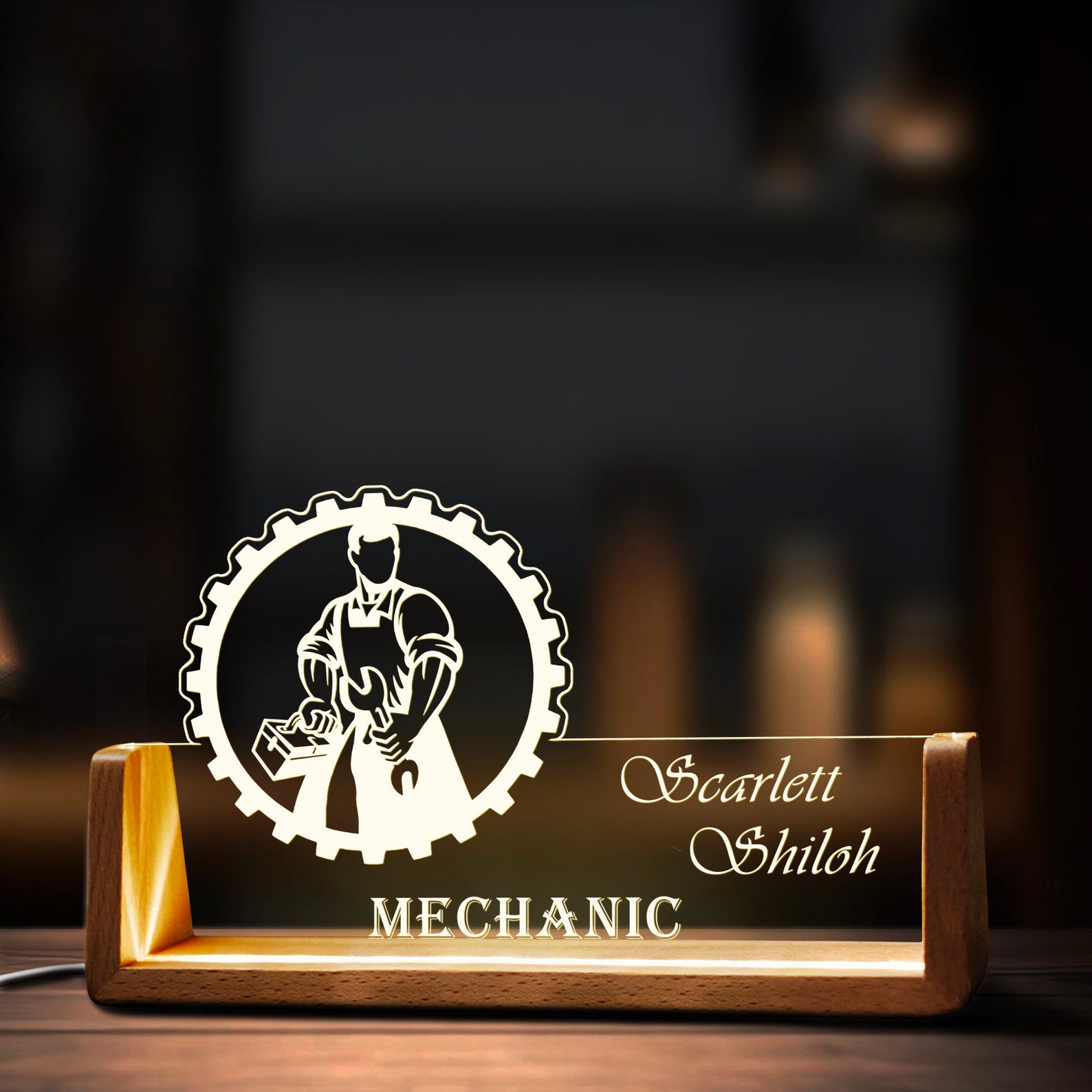 Custom Mechanic Desk Name Plate Personalized Mechanic Gift LED Light ...