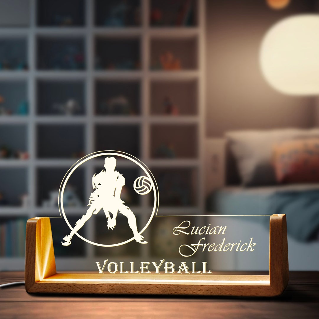 Custom Volleyball Desk Name Plate Personalized Player LED Light Wooden ...