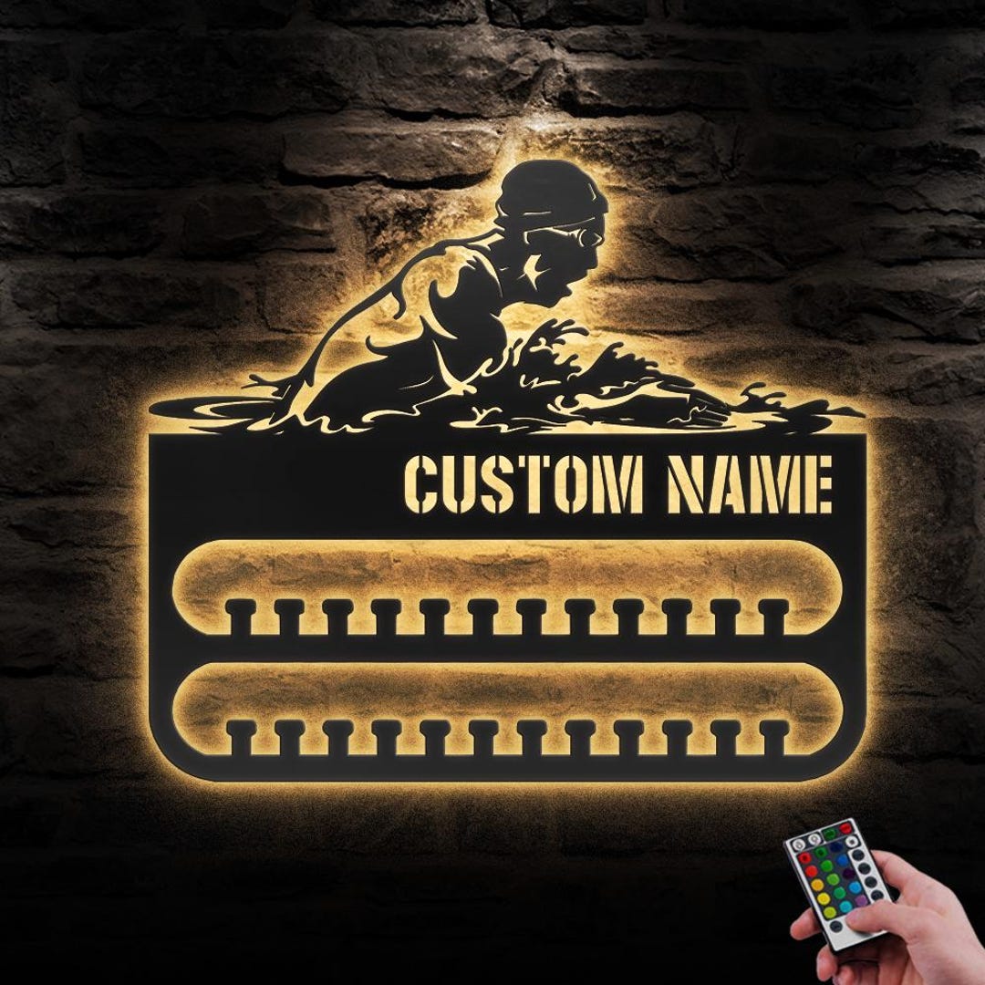 Custom Breaststroke Swimming Medal Hanger With Led Light Swimmer Medal ...