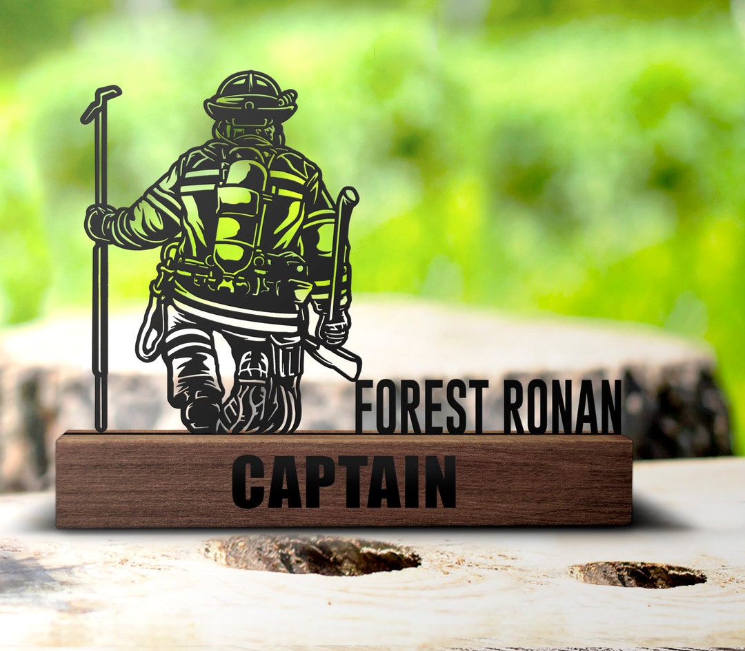 Custom Firefighter Desk Name Plate Wedge Personalized Fireman Nameplate ...