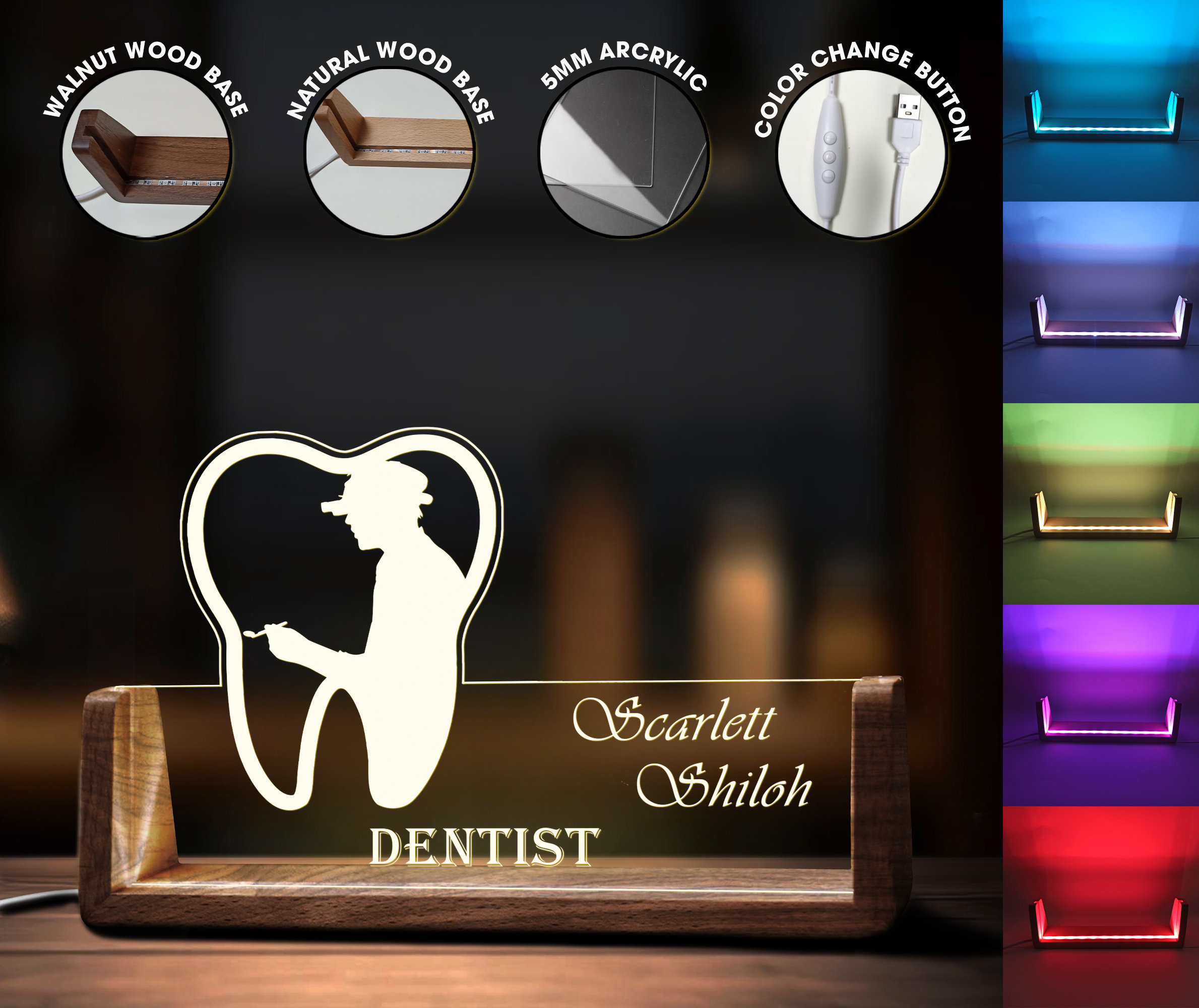 Custom Dentist Desk Name Plate Personalized Dentist Gift LED Light ...