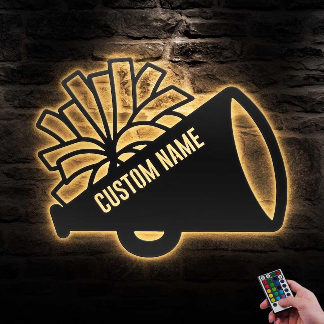 Custom Megaphone With Pom Pom Cheerleading Metal Wall Art LED Light ...