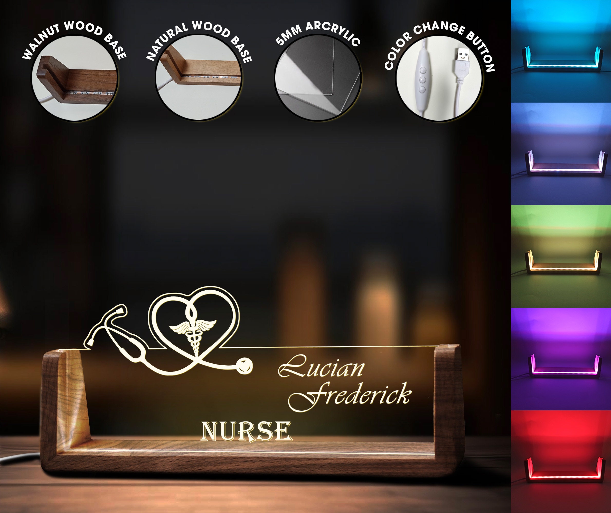 Custom Nurse Desk Name Plate Personalized Nurse Stethoscope LED Light ...