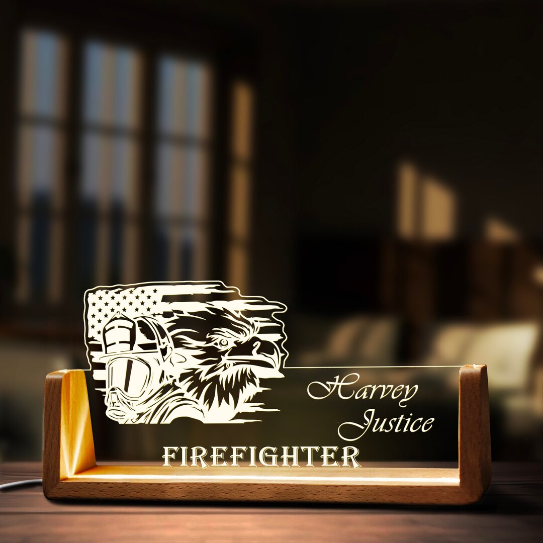 Custom Firefighter Desk Name Plate Personalized Fireman LED Light ...