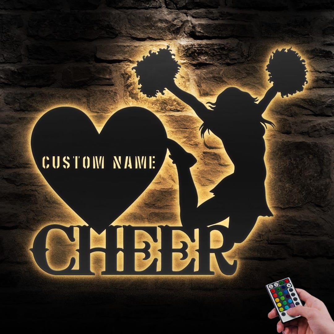 Custom Girl Cheerleading Metal Wall Art LED Light Personalized Female ...
