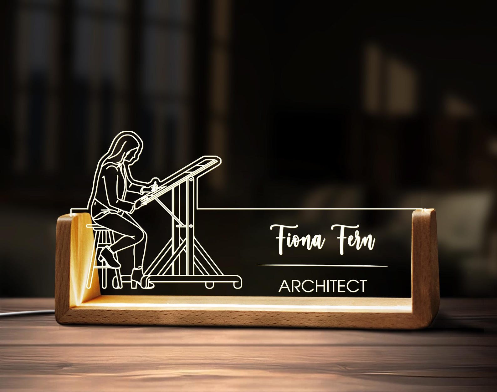 Custom Female Architect Desk Name Plate, Personalized Acrylic Name Sign ...