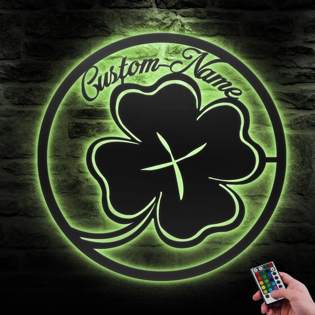 Custom Four Leaf Clover Metal Wall Art LED Light Personalized St ...