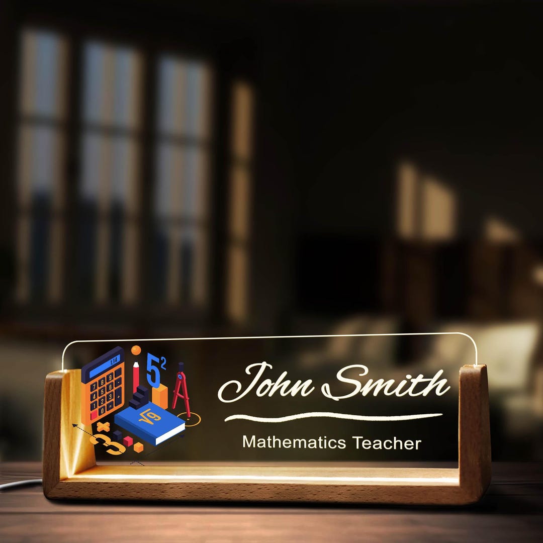 Custom Math Teacher Desk Name Plate Personalized Mathematics LED Light ...
