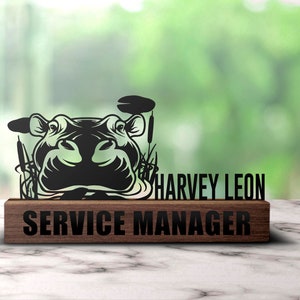 Custom Hippo Desk Name Plate Wedge, Personalized Nameplate Hippopotamus ...